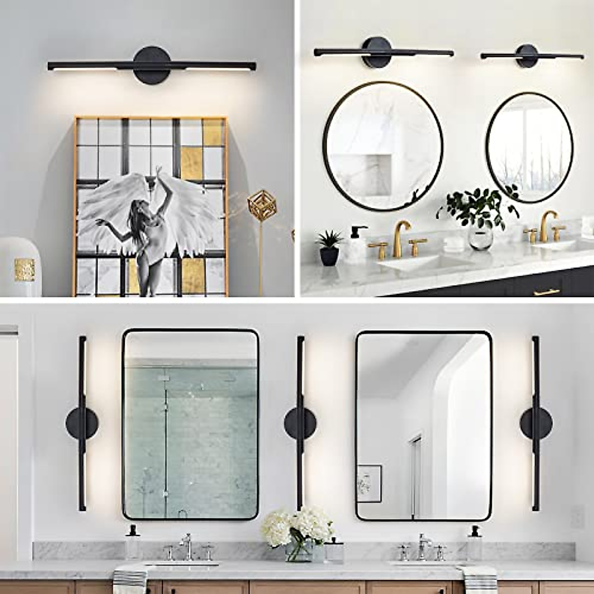 LINSEEDS Matte Black Bathroom Light Fixtures Over Mirror, 23.6 Inch 360° Rotatable Led Vanity Light Bar, Sconces Wall Lighting, 4000K Led Bathroom Lights, Modern Bathroom Vanity Lights Above Mirror