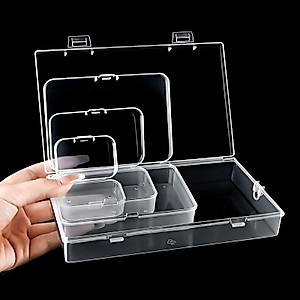 Mauproy 24 Pack Mixed Sizes Small Plastic Storage Containers, Mini Rectangular Small Items Organizer Boxes with Hinged Lids and Labels for Craft Jewelry Beads