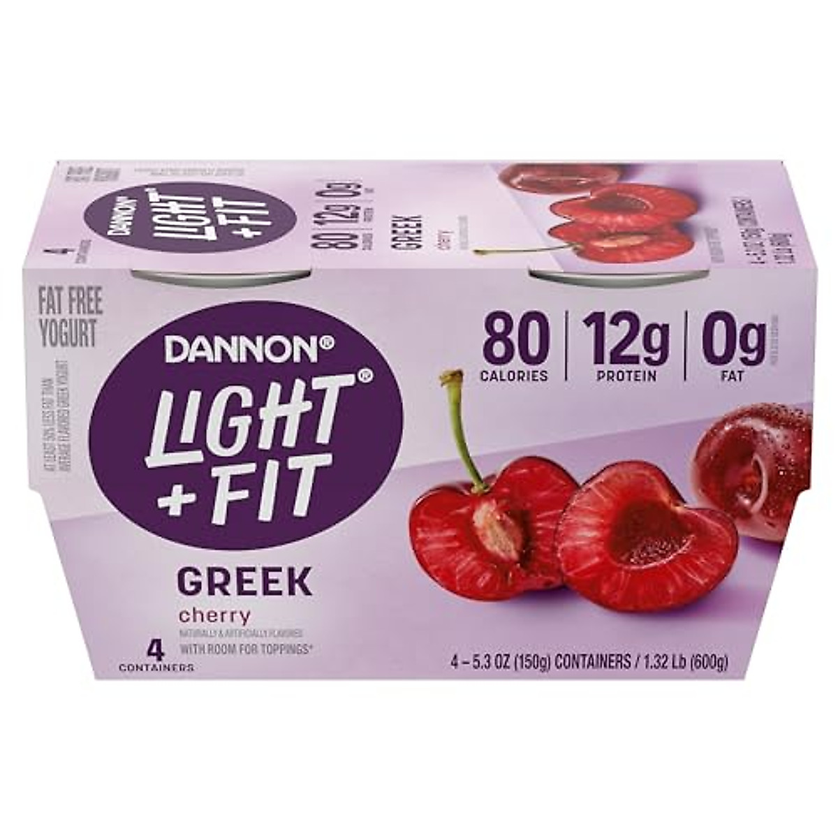 Dannon Light + Fit Greek Nonfat Yogurt, Cherry, Gluten-Free, 5.3 oz., 4 Pack