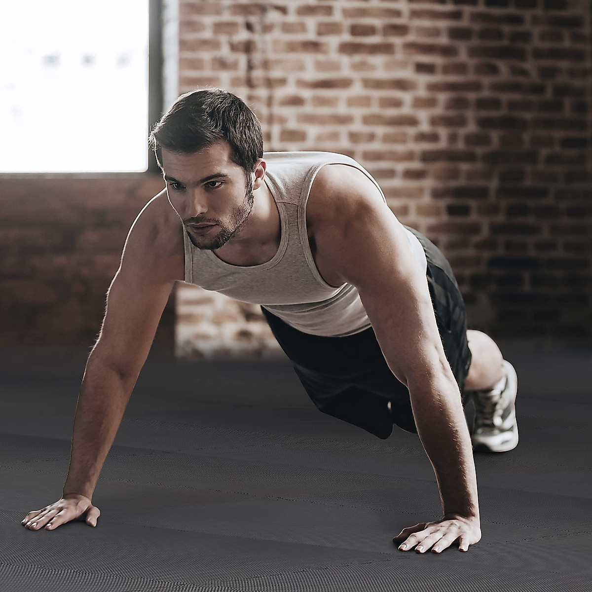 HomGarden Puzzle Exercise Mat 1/2’’ EVA Interlocking Foam Floor Mats for Exercise Equipment Home Gym Workout Mat(24 Tiles) Black