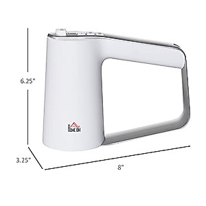 HOMCOM 5-in-1 Electric Hand Mixer, Handheld Mixer with Measuring Cup, 300W Immersion Blender with 5+1P Speeds, Dough Hooks, Chopper, Whisk and Mixers for Meat, Fruit, Mashed Potato and Milkshake