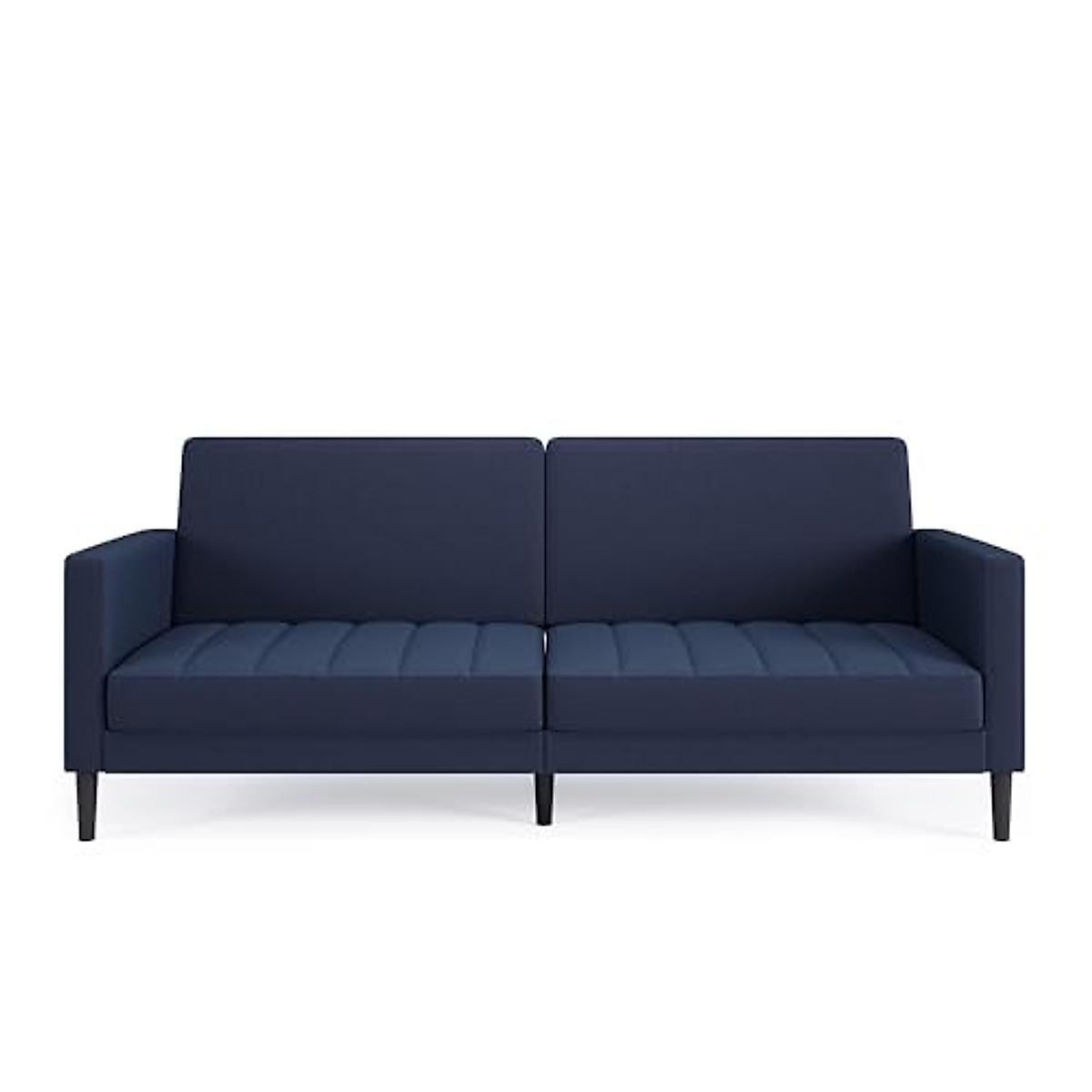 DHP Farnsworth 79 Inch Futon Sofa Bed, Upholstered Couch Sleeper with Tufted Seat, Mid-Century Modern, Navy