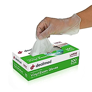 Dealmed Vinyl Exam Gloves – 100 ct. Medium Medical Gloves, Disposable Gloves, Non-Irritating Latex Free Gloves for a First Aid Kit and Medical Facilities