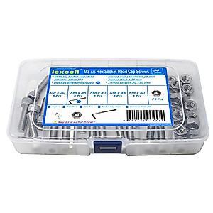 iExcell 50 Pcs M8 x 30/35/40/45/50 Stainless Steel 304 Hex Socket Head Cap Screws Bolts Nuts Assortment Kit