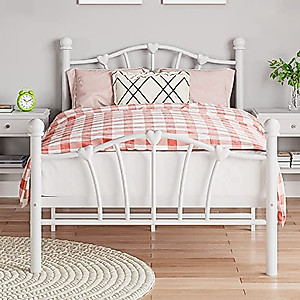 Amyove White Twin Metal Bed Frame with Heart Shaped Headboard and Footboard Solid Metal Platform Mattress Foundation Noise-Free Heavy Duty Bed Slats Support No Box Spring Needed, Easy Assembly