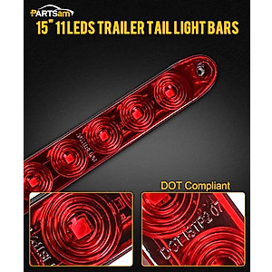 Partsam 1PC Red 15" 11 LED Light Bar Stop Turn Tail 3rd Brake Light Truck Trailer Identification ID Bar Waterproof DOT Compliant