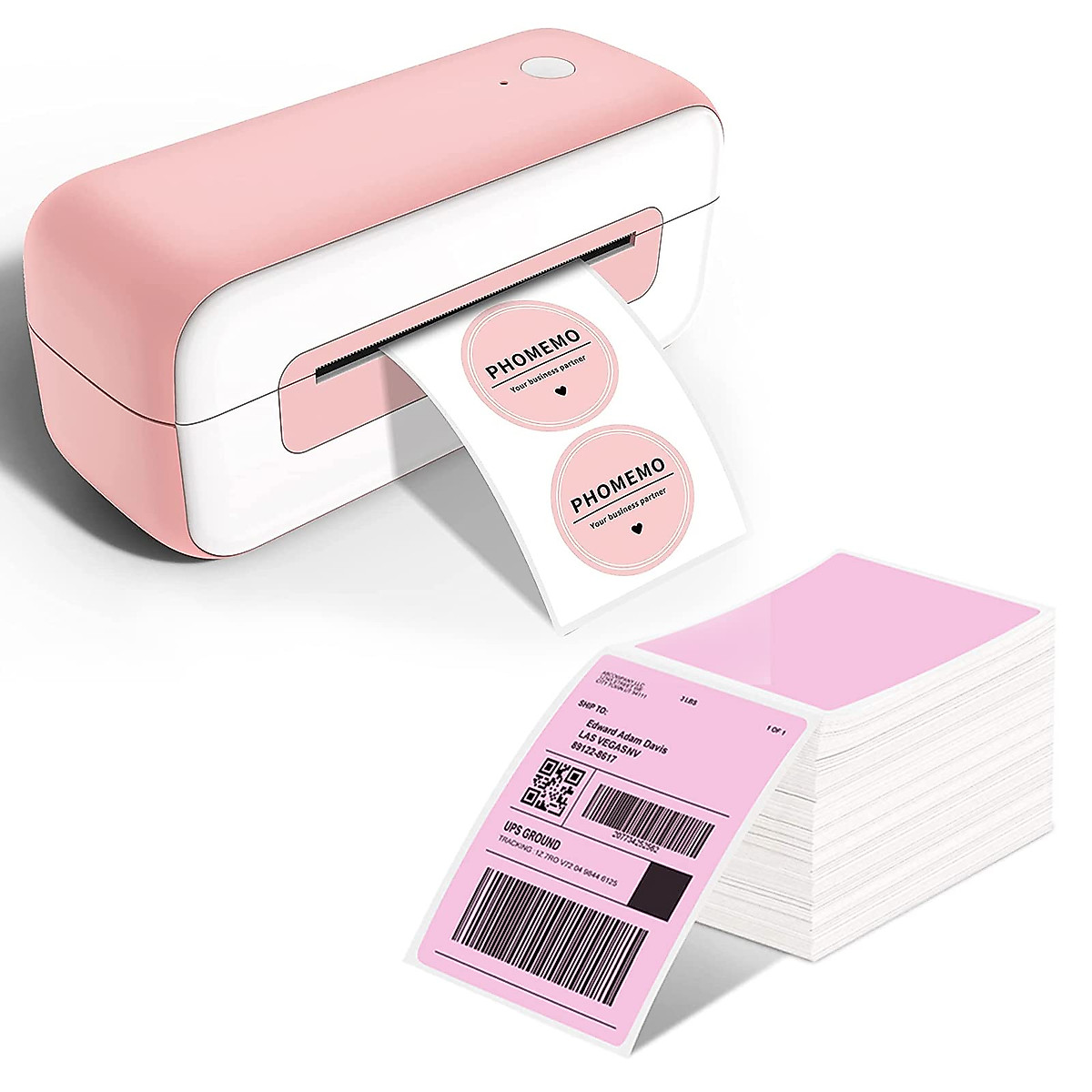 Phomemo Pink Label Printer with Thermal Shipping Pink Label - 4" x 6", 500 Sheets