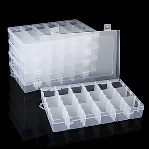 ZOEYES 5 Pack Plastic Organizer Box 18 Large Grids Jewelry Storage Container Clear Organizer Box with Adjustable Dividers for Washi Tape Bead Crafts Art Supply Fishing Tackles