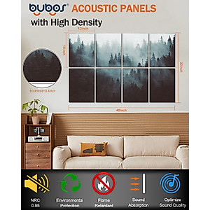 BUBOS 8 Pack Art Acoustic Panels Soundproof Wall Panels,48X32Inches Sound Absorbing Panels,Decorative Acoustical Wall Panels, Acoustic Treatment for Recording Studio,Adhesive Included,Fog Forest