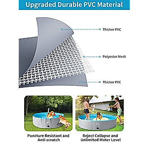 Toozey Dog Pool, 39.4" x 11.8" Slip-Resistant Kiddie Pool, Foldable PVC Dog Pet Swimming Pool, Hard Plastic Pool for Kids, Portable Pools for Large Medium Small Dogs & Kids