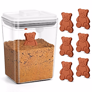 SUMMORO Brown Sugar Keeper, Brown Sugar Container 2.4Qt/2300ml with 6 PCS Brown Sugar Keeper Saver, Pop Airtight Food Storage Containers Brown Sugar Bear Softener for Moisture, Food Safe and Reusable