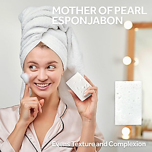 T.Taio Esponjabon Mother of Pearl and Charcoal Soap Sponges — Shower Scrubbers That Remove Oil and Dirt — Sponges to Scrub Foot, Elbow and Face — Bathroom Accessories — Fresh Scent (2-Pack)