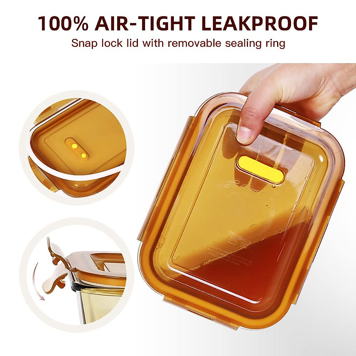 DAS TRUST 8 Pack Amber Glass Meal Prep Containers Microwave Safe Meal Prep Bowls Glass Food Prep Containers with Lid for Adult Meal Prep Bento Boxes