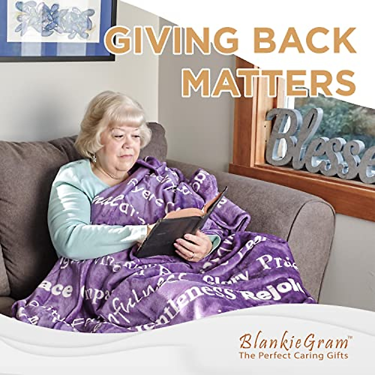 BlankieGram Christian Blanket - “Faith” Plush Throw Blanket - Inspired Gifts Ideas for The Entire Family, Comfort Gifts, Purple