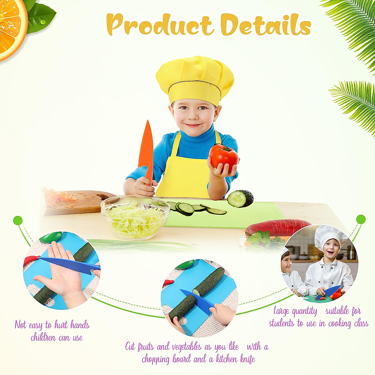 Yinkin 20 Pcs Kids Plastic Knife Set with Cutting Board Toddler Knife Tools, Including 10 Child Safe Knife 10 Kids Chopping Board Kids Cooking Utensils for Cooking Club, Preschool (Bright,Basic)