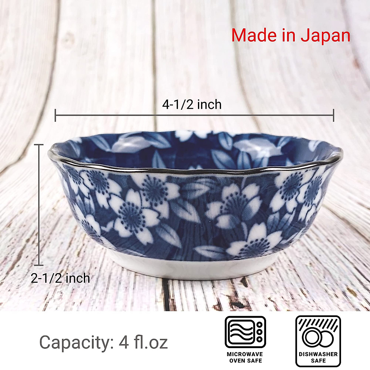 JapanBargain 4683, Set of 5 Japanese Porcelain Bowl Set Gift Set,Traditional Japanese Inspired Pattern Bowls, Made in Japan, 4-1/2" Diameter