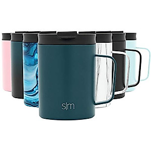 Simple Modern Travel Coffee Cup with Lid and Handle | Reusable Insulated Stainless Steel Iced Coffee Mug Cold Brew Tumbler and Tea Cup | Scout Collection | 12oz | Riptide