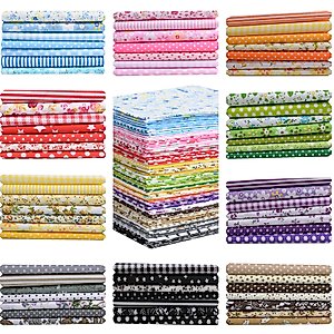 Pofik 70Pcs No Repeat Design Squares Quilting Fabric Bundles, 9.8"x9.8"(25x25cm) 100% Cotton Printed Floral Craft Fabric, Precut Multi-Color for Patchwork DIY Craft Sewing
