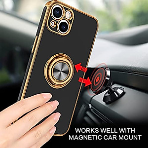 BENTOBEN iPhone 13 Case, Phone Case iPhone 13, Slim Fit 360° Ring Holder Shockproof Kickstand Magnetic Car Mount Supported Non-Slip Protective Women Girls Men Boys Cover for iPhone 13 6.1 Inch, Black