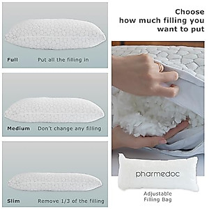 Pharmedoc Adjustable Shredded Memory Foam Curved Pillow - Side Sleeper - Deep Center - Neck Pillow for Pain Relief (Queen Bed Pillow 2 Pack)