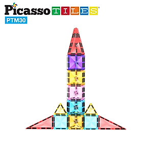 PicassoTiles Mini Size Magnetic Tiles Sensory Magnet Toys Diamond Series Construction Building Blocks Set STEM Learning Travel Size Educational Toy for Kids Boys Girls Toddlers Age 3+ PTM30