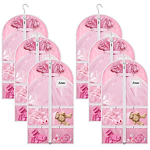 6 Pcs Kids Dance Costume Garment Bag Garment Bags for Hanging Clothes Clear Garment Bags Dance Garment Bags for Dancers with 5 Zipper Pockets Closet Hanging Clothes Cover (Pink,37 x 21 Inch)