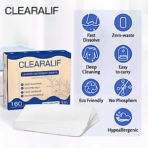 Laundry Detergent Sheets Up to 320 Loads, Fresh Linen - Great For Travel,Apartments, Dorms,CLEARALIF Laundry Detergent Strips Eco Friendly & Hypoallergenic (80 Sheets, Pack of 2)