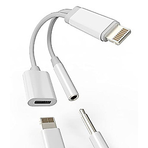 Iphone AUX Adapter for Headphone Jack Cable Dongle 2in1 Lightning to 3.5mm Splitter Charge Cord MFI Certified Audio Charging Adaptador Para for Apple 13 12 11 Pro Max Mini X 8 7 Plus Ipad Music Earbud