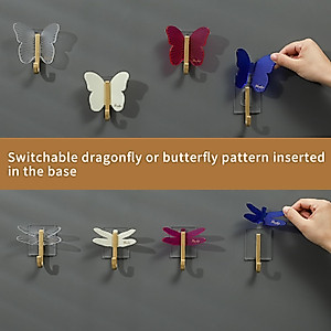 S.T.D Adhesive Hooks，Waterproof Rustproof 4 Colors Acrylic (Frosted) for Hanging Clothes, Towel, Hat, Bags, Key, Coat, Miscellaneous, Hook - Creative Butterfly May at Any Time Change Places（4Pack）