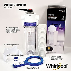 Whirlpool 10" x 2.5" Whole House Water Filter System WHKF-DWHV, 3/4" Ports, Replacement Cartridge GD05 & Kit Included, NSF Certified