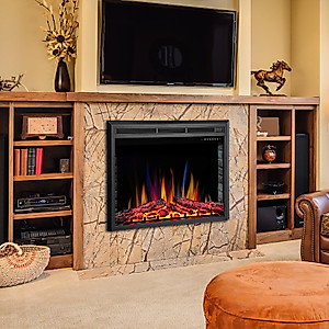 Havato 36 inch Electric Fireplace Inserts, Recessed Electric Stove Heater with Adjuatble Flame Colors, Log Colors, Flame Speed and Brightness, Remote Control & Time,750W/1500W