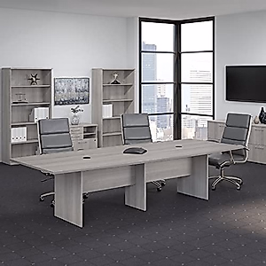 Bush Business Furniture Conference Table for 8-10 People | Boat Shaped 10 FT Engineered Wood Meeting Desk with Wooden Base for Office Boardrooms, 120W x 48D, Platinum Gray