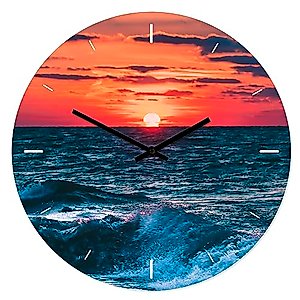 Soul Décor Sea Sunset Wall Clock, Silent Non-Ticking, Battery Operated Kitchen Clock, Aluminum Composite Face, Suitable for Offices, Bedrooms, and Bathrooms 12 Inch Round