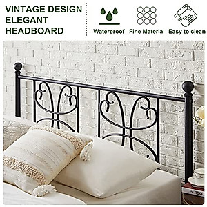 VECELO Queen Metal Platform Bed Frame Mattress Foundation with Iron-Art Headboard and Footboard, No Box Spring Needed, Noise-Free, Easy Assembly, Under Bed Storage