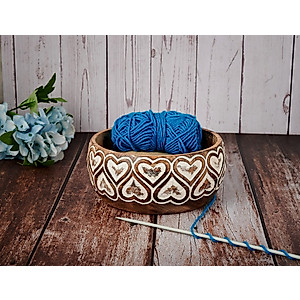 Eximious India Wooden Yarn Bowl Knitting Bowl Large Crochet Yarn Holder Handmade Crocheting Accessories and Supplies Organizer 7 x 3 YB2309