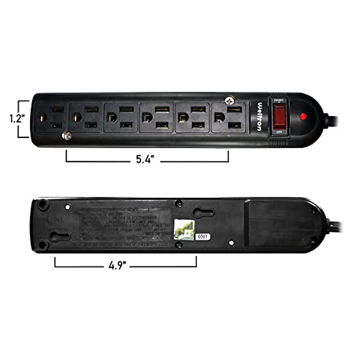 Weltron - 6 Outlet Surge Protector Power Strip 10 ft. Black (WSP-600PLF-10BK)