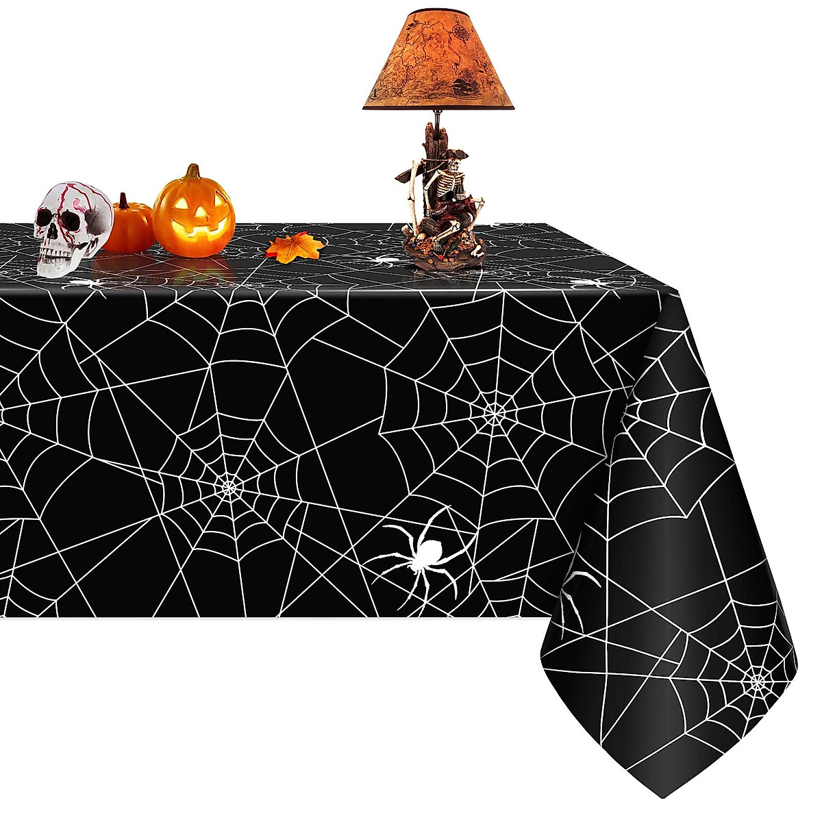 Yoochee Halloween Tablecloth Plastic, 54'' x 108'' Rectangular Waterproof Black Spider Web Halloween Table Covers, Disposable Table Cloth for Halloween Dinners & Party Decorations (Black, 1 Pack)