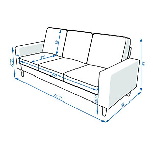 Luckycloud Modern Couch Sofa 3-Seater Upholstered Fabric Sofa for Small Living Room, Dorm, Small Spaces (Grey)