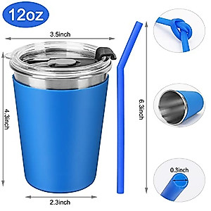 Kids Cups with Lids and Straws, 12oz Spill Proof Drinking Cups Stainless Steel Sippy Cups for Baby, Kids Tumblers with Straws and Lids Toddler Insulated Smoothie Cups Mugs for School, Outdoor, 5 Pack