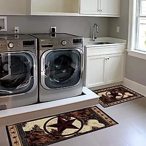 Western Kitchen Rugs and Mats Set of 2, Non-Skid Soft Absorbent Texas Star Kitchen Mats Set for Floor, Rustic Farmhouse Comfort Runner Rug Carpets for Sink, Laundry, Hallway, Dinning Room, Office