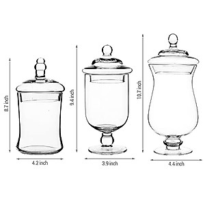 MyGift Clear Glass Apothecary Jars with Lid, Decorative Footed Vase, Candy Buffet Containers, Set of 3