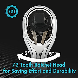 DURATECH Stubby Ratchet Set, 1/4-Inch and 3/8-Inch Ratchets with 2 Extension Bars, 4-piece, 72-T Reversible Quick-Release Head, Chrome Plated Finish and Full Polish