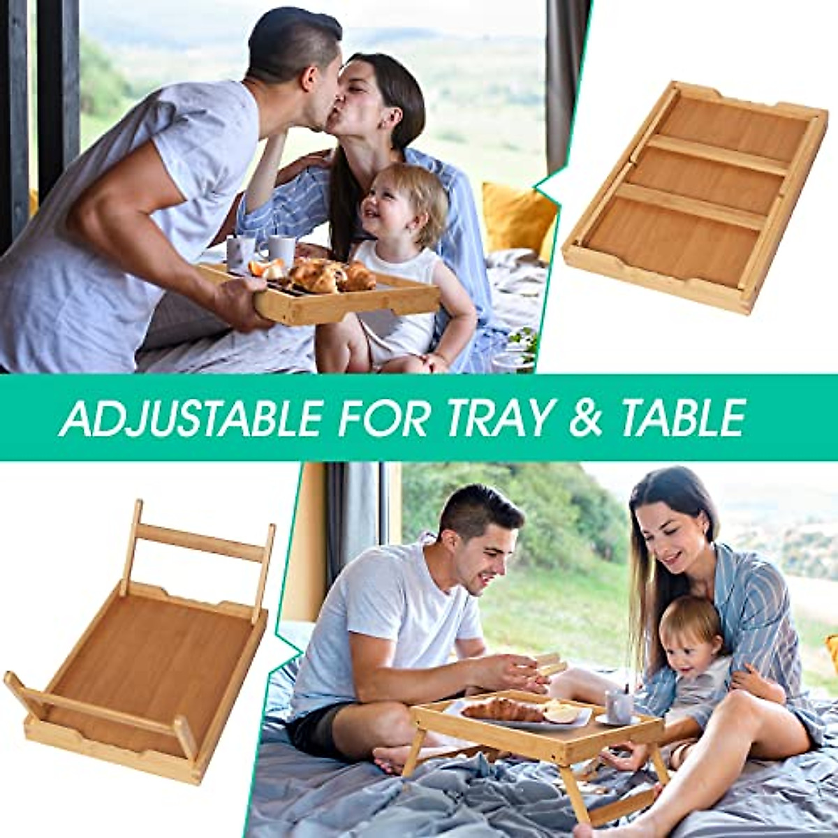 Artmeer Bed Tray Table with Folding Legs,Bamboo Breakfast in Bed for TV Table, Laptop Computer Tray,Eating,Snack Tray (Beige)