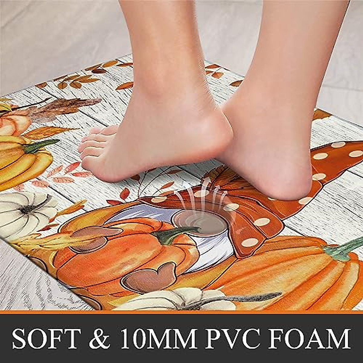 Bsmathom Fall Anti Fatigue Kitchen Rug Sets 2 Piece, Non Slip Waterproof Thick Cushioned Kitchen Rugs and Mats Set of 2, Pumpkin Thanksgiving Kitchen Runner Carpet Comfort Standing Mat