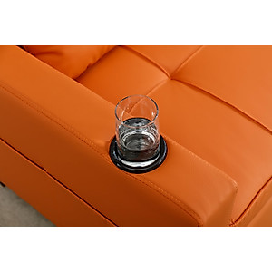 NicBex Futon Chair Bed Convertible Chair 3-in-1 Pull Out Leather Sleeper Chair Beds with USB Ports, Wear-Resistant and Anti-Scratch, Armchair Bed Sleeper for Living Room, Apartment, Orange