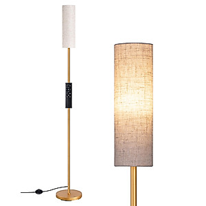 EDISHINE LED Corner Floor Lamp for Living Room, 65" Tall Standing Reading Lamp with Remote, Minimalist Dimmable Pole Lighting for Bedroom, Office, Kids Room, 9W Bulb Included, 2700K-6000K (Gold)