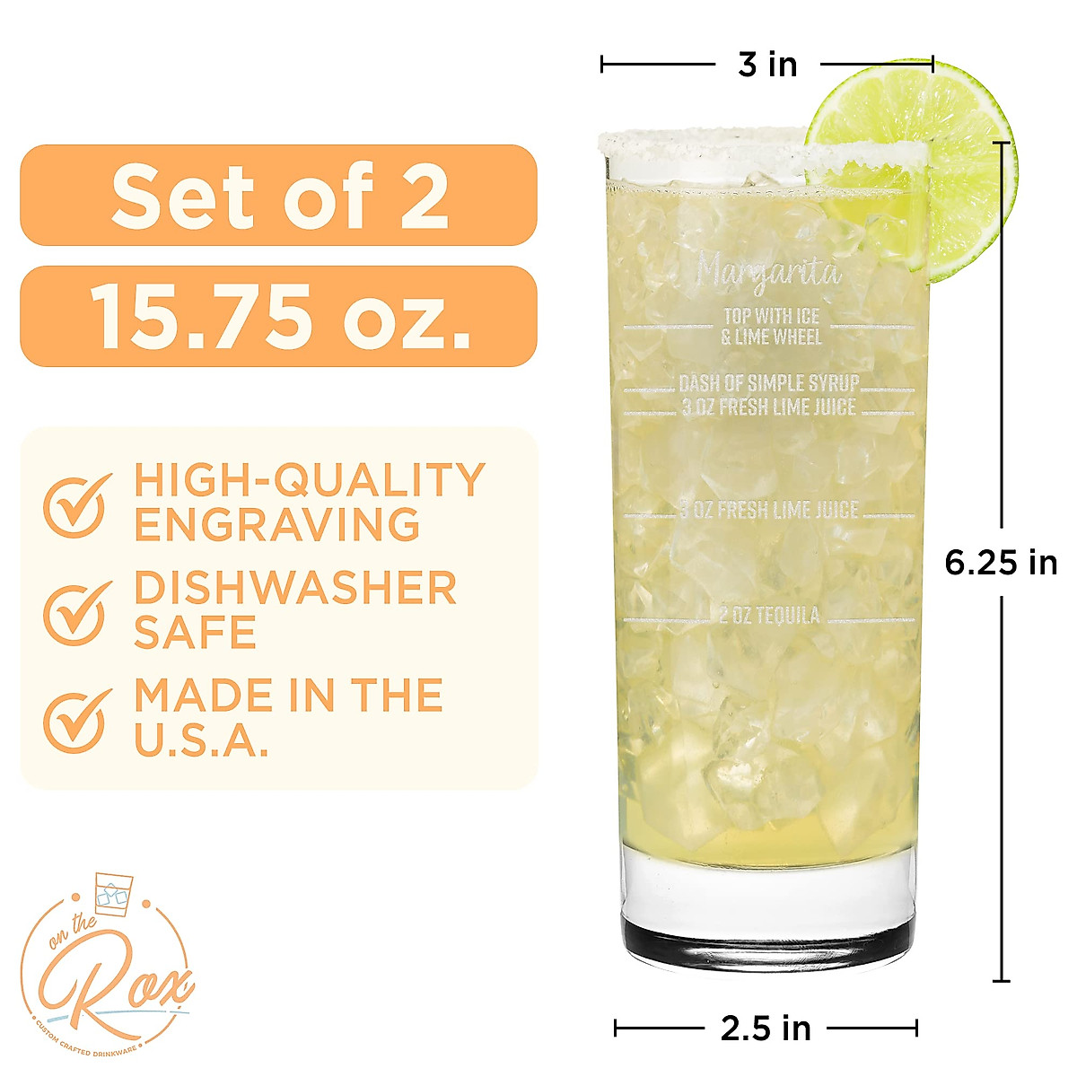 On The Rox Drinks Mocktail Recipe Highball Glasses - 15.75Oz Mocktail Party Drinking Glasses, Set of 4 - Tall Tom Collins, Mojito, Mixed Drink, Virgin Cocktail Glasses - Fancy Barware, Glassware Set