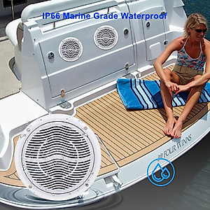 STUDIOFINIX Marine Speakers 6.5 Inches 2-Way 240W Bluetooth Waterproof Flush Mount Resistant Outdoor Audio Stereo Sound System Perfect for Boat ATV UTV Golf Cart RV Bathroom(2 Pairs,White)