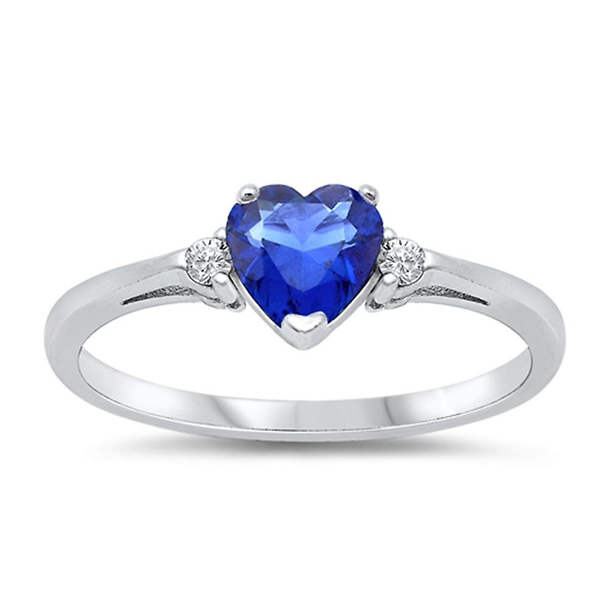 Oxford Diamond Co Blue Simulated Sapphire Heart & White Cubic Zirconia Ring Size 7