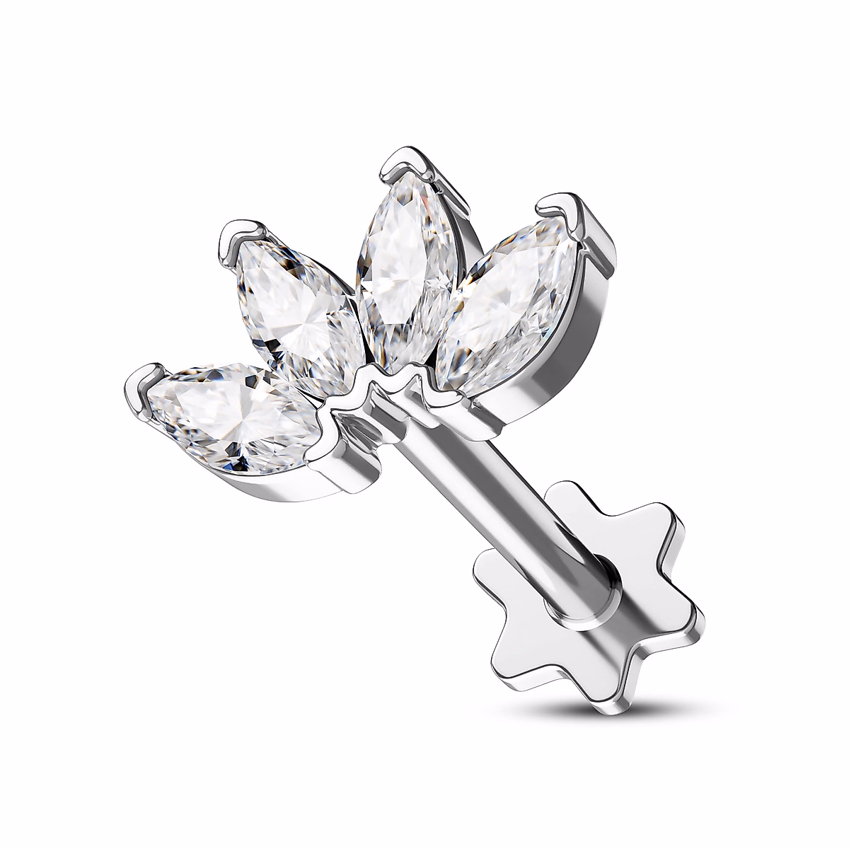 COCHARM Lotus Flower Helix Earring Stud Flat Back 16g Cartilage Tragus Earring stud for Women Cute Marquise CZ Helix Piercing Jewelry 6mm Internally Threaded Helix Stud Jewelry